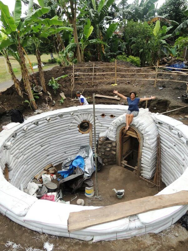 Round-house earthbag building in Jogyakarta, the first ever built in ...