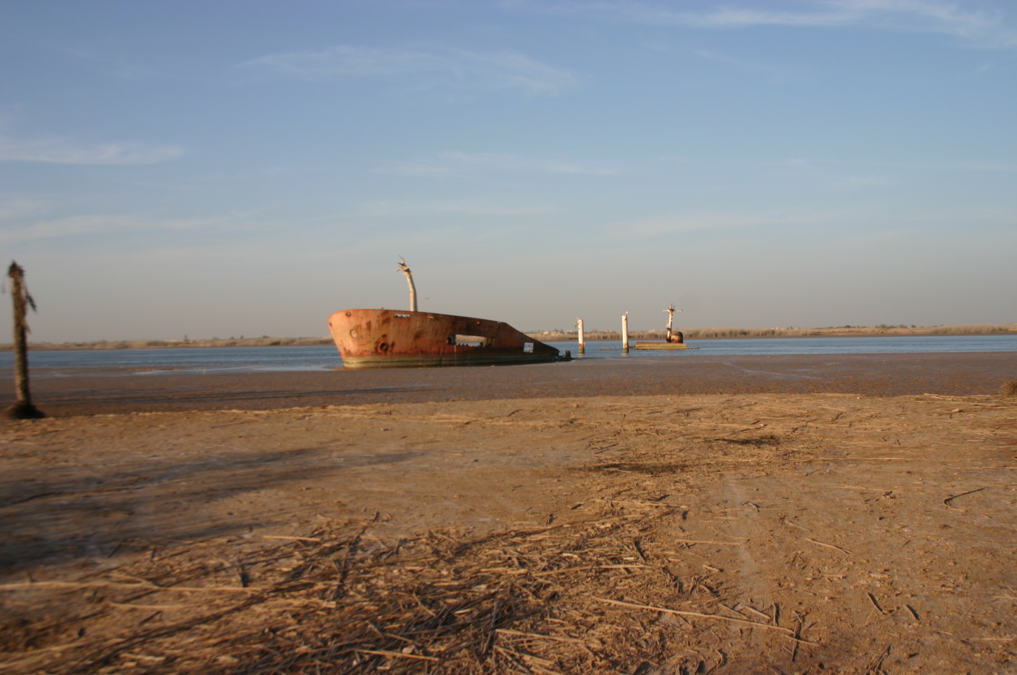 Large wrecked river boat