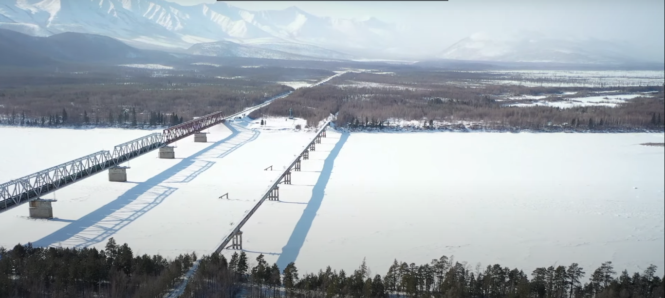 Collapsing automobile bridge over the Vitim river